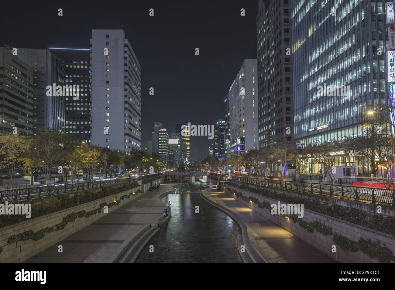 Seoul South Korea, city skyline night at Cheonggyecheon Stream Stock ...