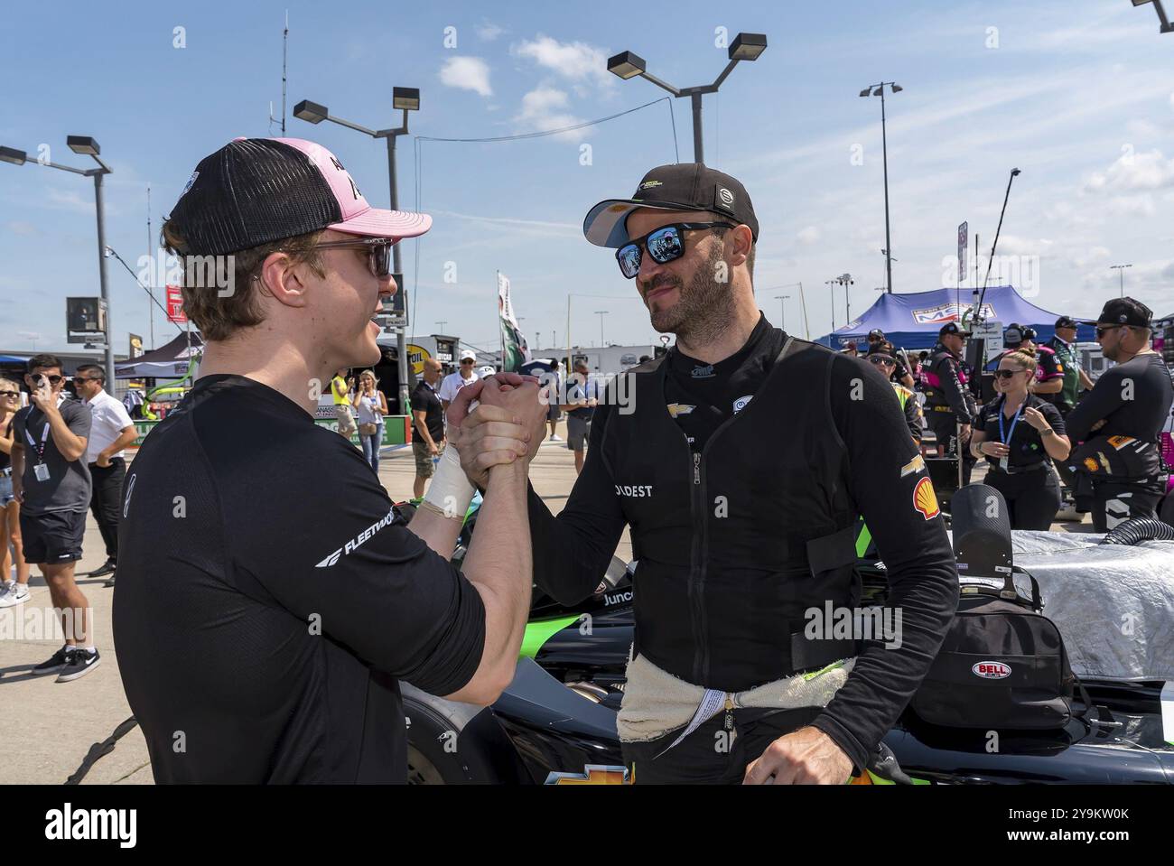 Drivers, David Malukas and Agustin Canapino talk before the Hy-Vee One ...