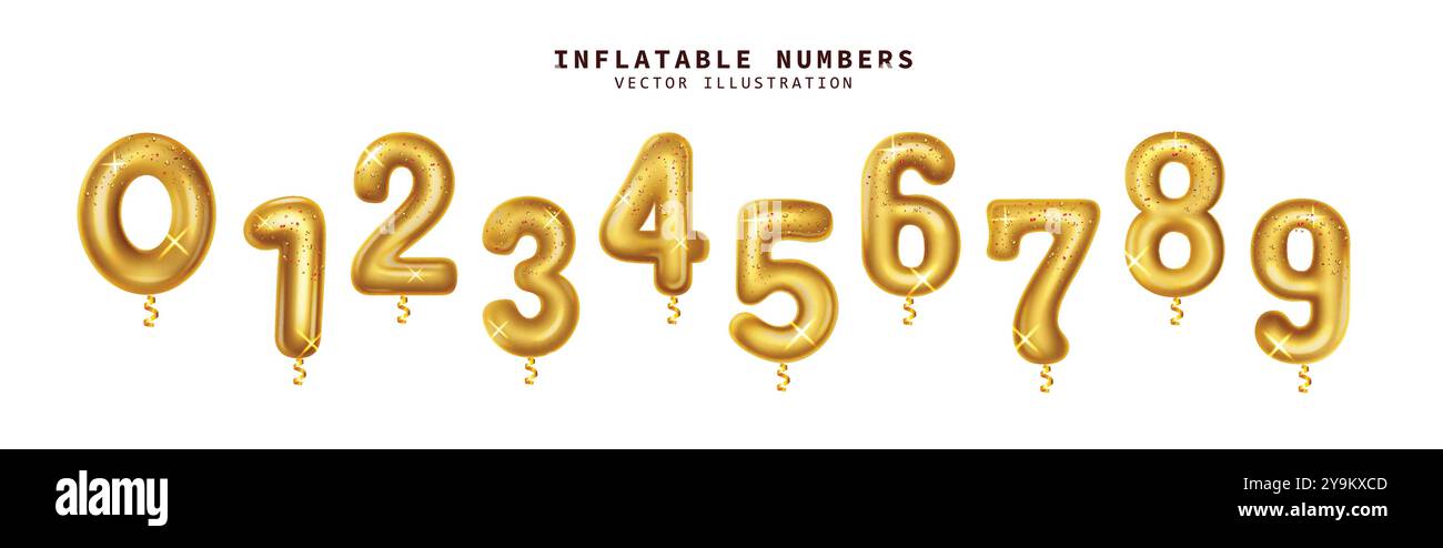 Birthday number inflatable vector set design. Inflatable balloons in ...