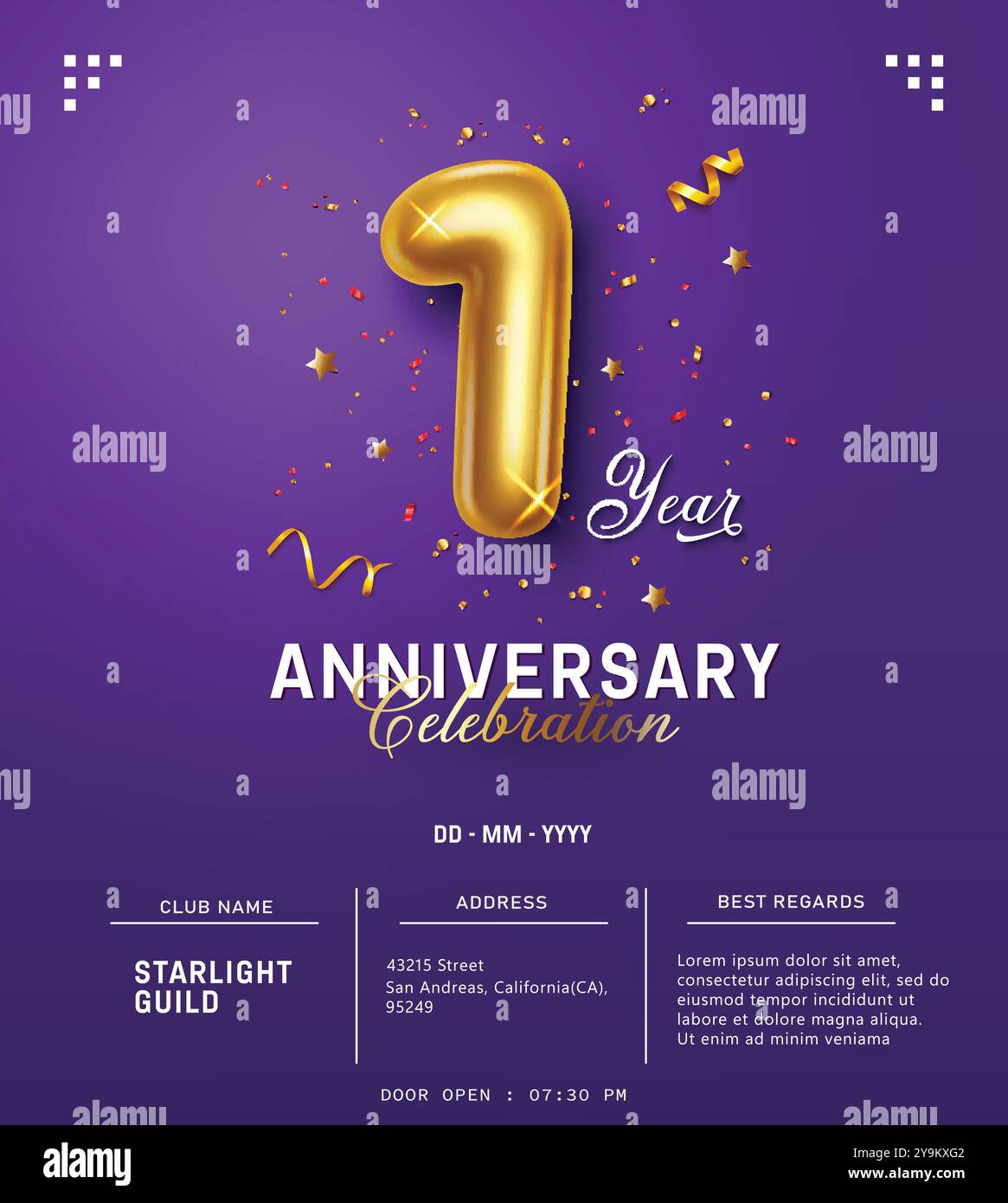 Anniversary invitation card vector template design. 1st year ...