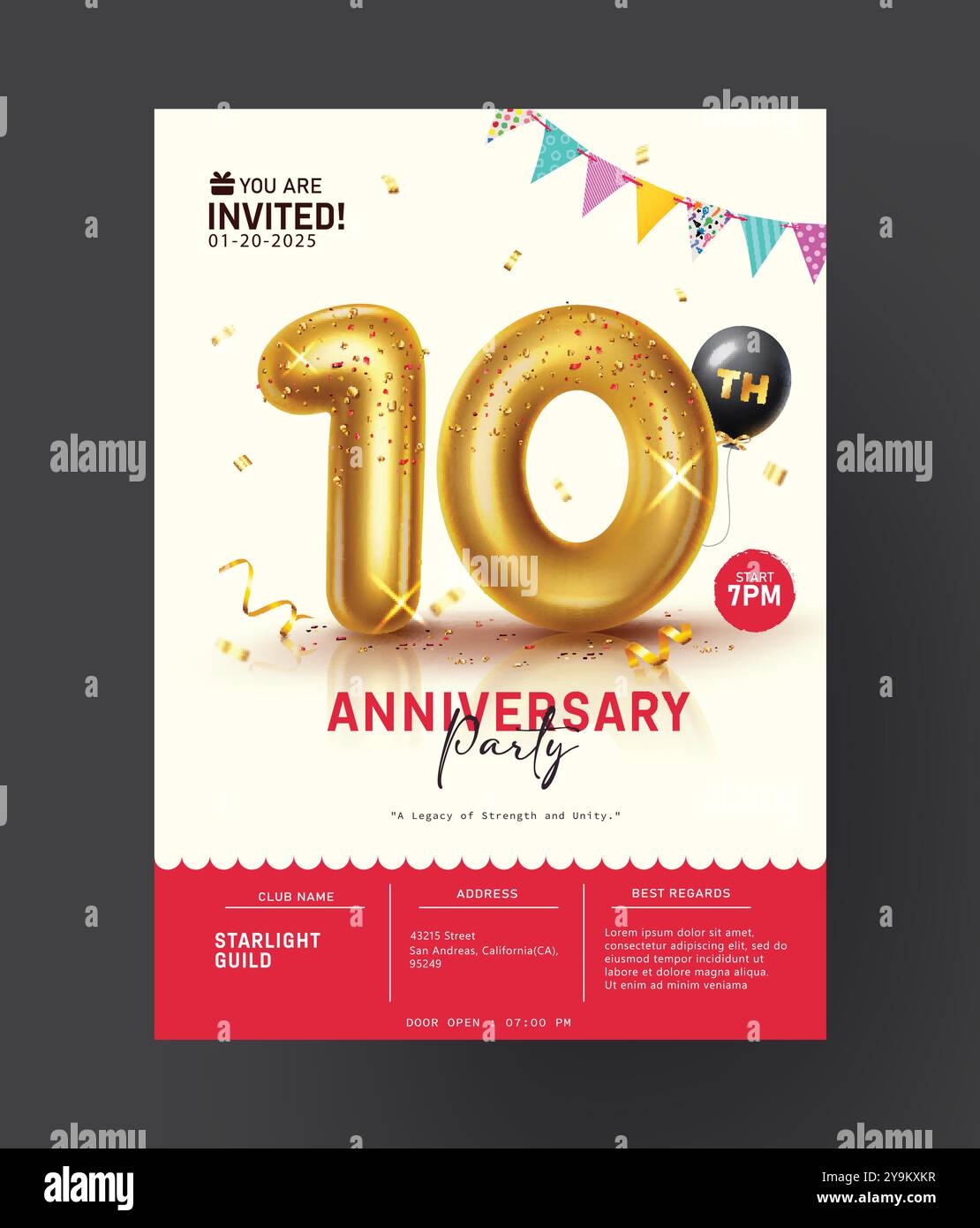 Anniversary 10th invitation card vector template. 10th anniversary ...