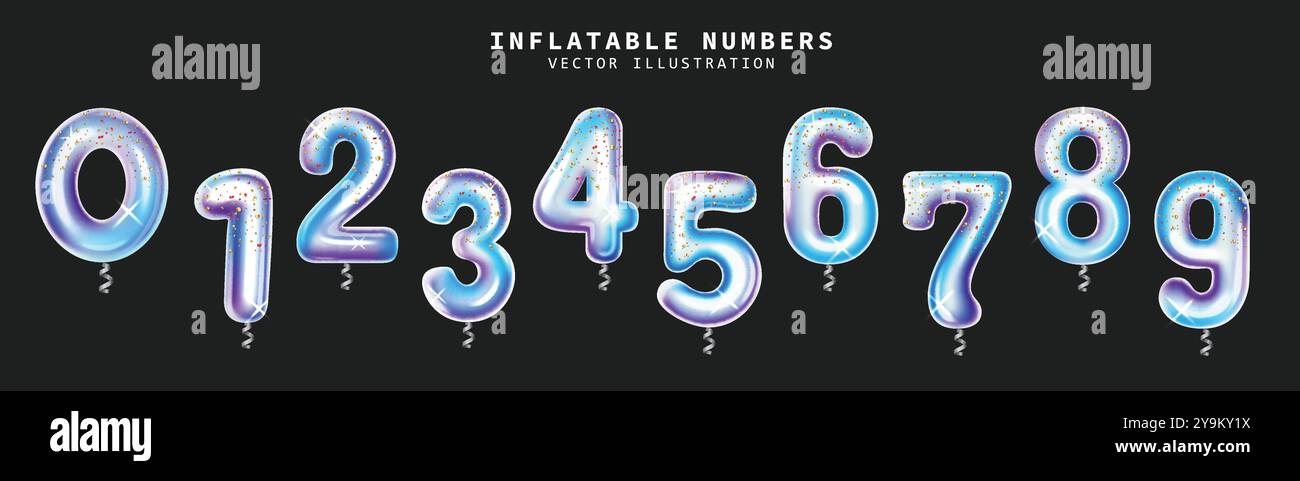 Number balloons set vector design. Balloons numbers inflatable elements ...