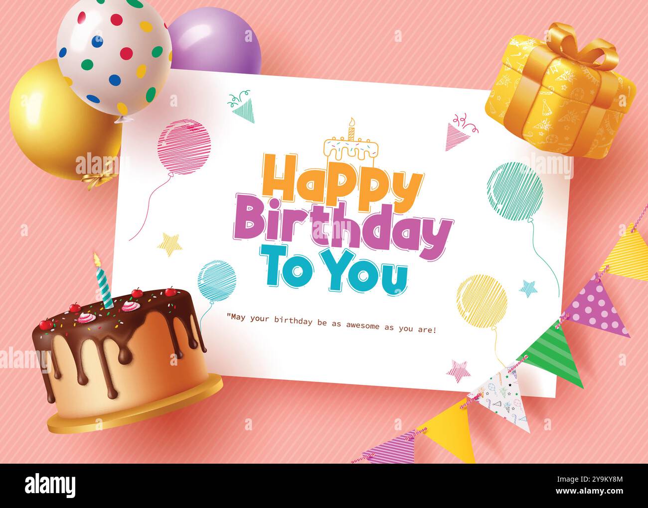 Happy birthday invitation card vector template. Birthday greeting text ...