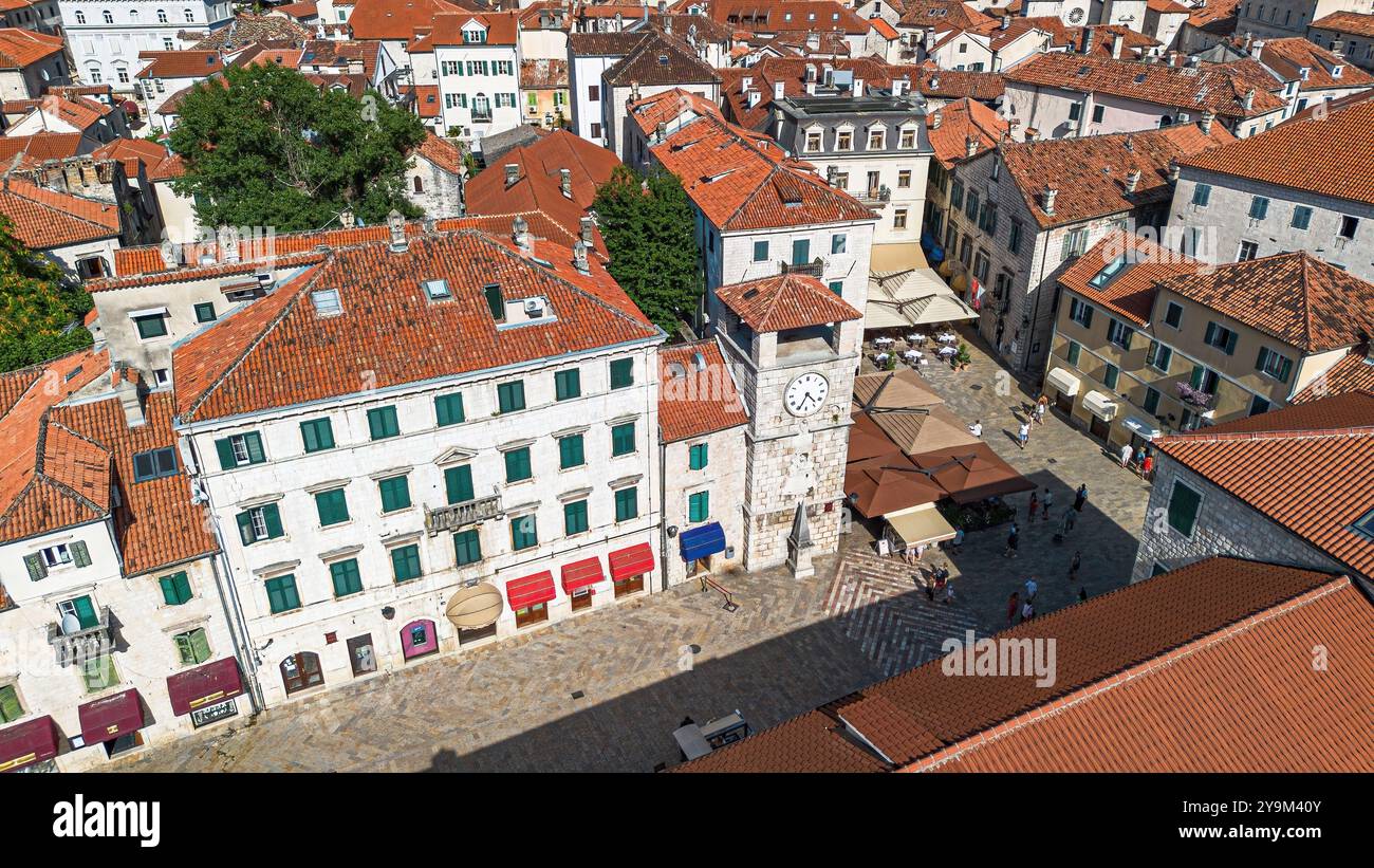 Aerial view of the clock tower of Kotor in Montenegro Stock Photo - Alamy
