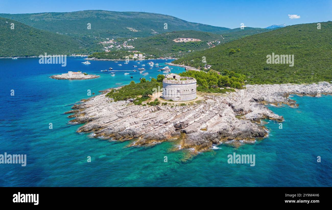 Aerial view of the Arza Fortress on the Cape of Arza at the end of the ...