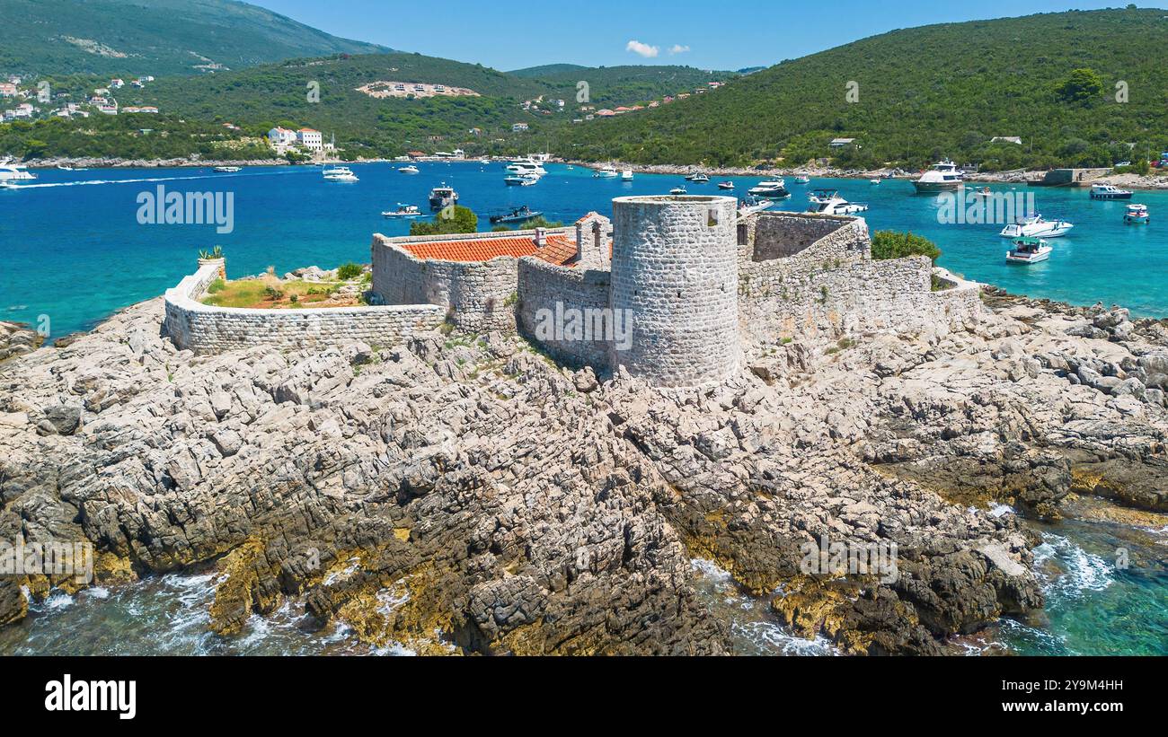 Aerial view of the ruins of the Žanjicе Monastery on Otočić Gospa islet ...