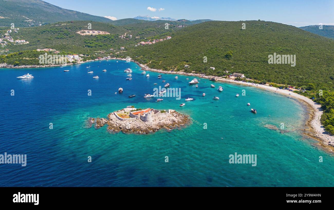 Aerial view of the ruins of the Žanjicе Monastery on Otočić Gospa islet ...