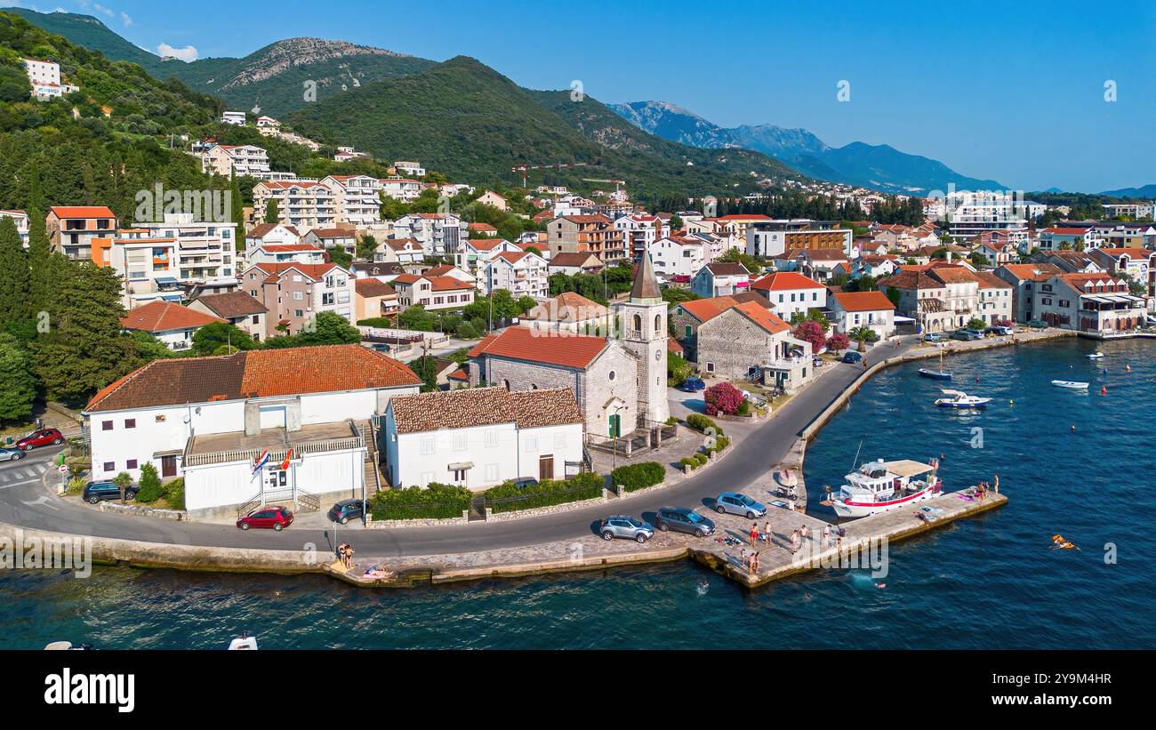 Aerial view of the waterfront orthodox church of Saint Roch of Donja ...