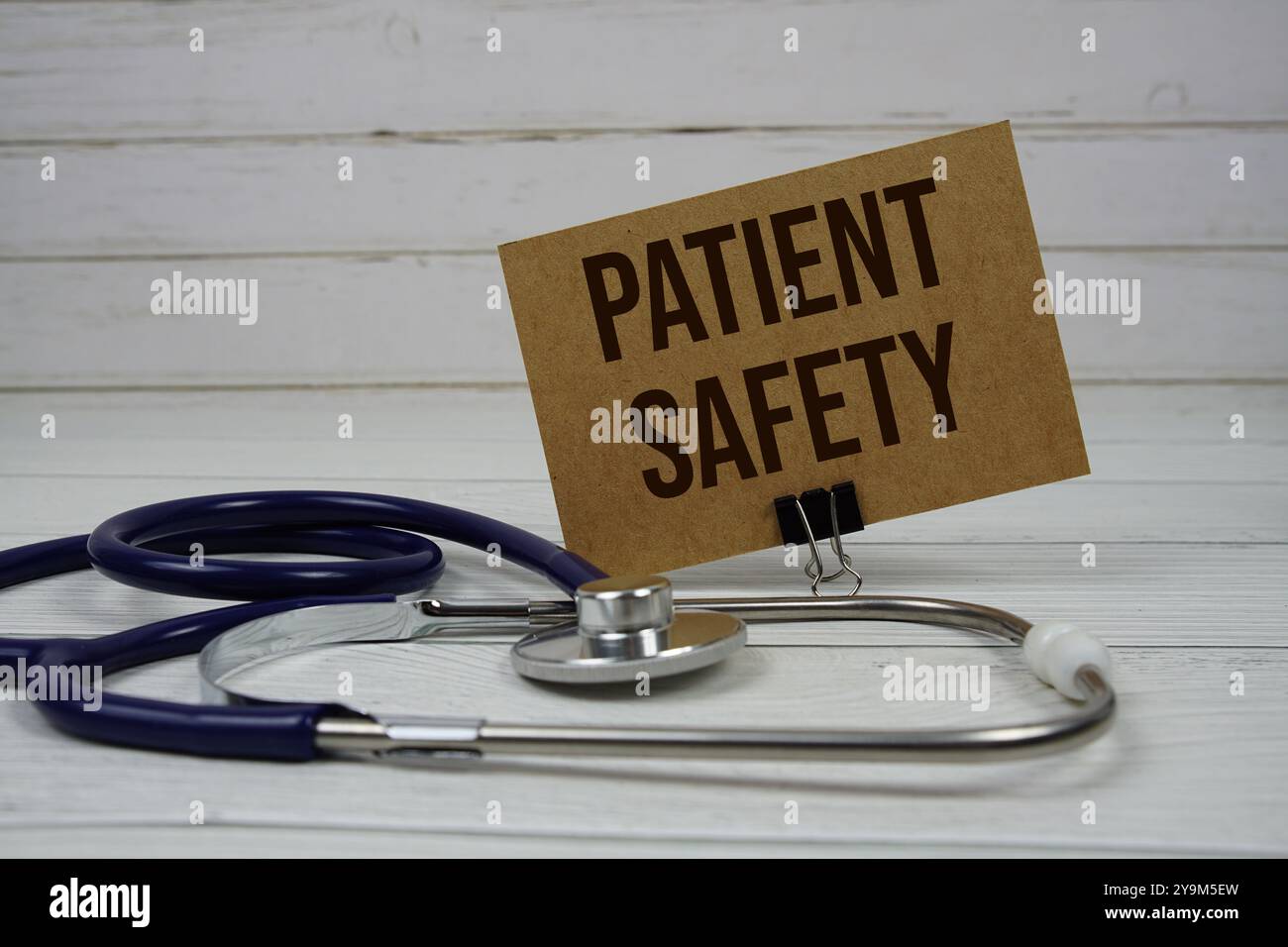 Patient Safety text message on paper card with stethoscope on wooden ...
