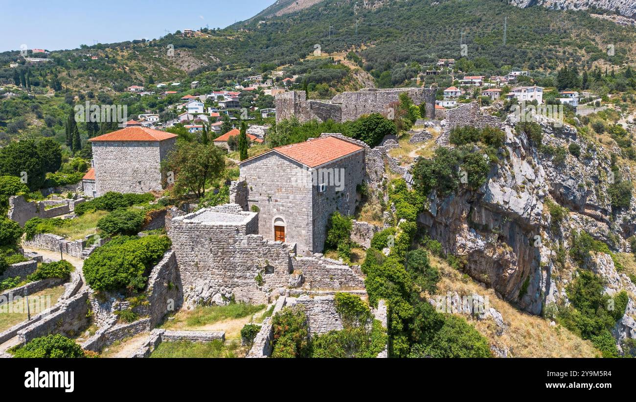 Aerial view of Stari Bar (Old Town of Bar), the ruins of an ancient ...