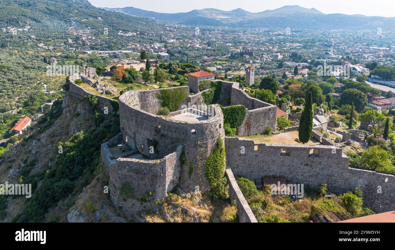 Aerial view of the citadel of Stari Bar (Old Town of Bar), the ruins of ...