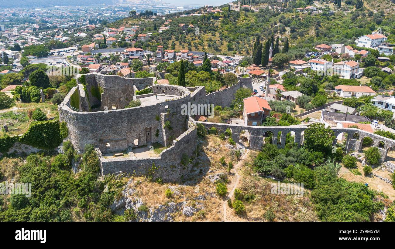 Aerial view of the citadel of Stari Bar (Old Town of Bar), the ruins of ...