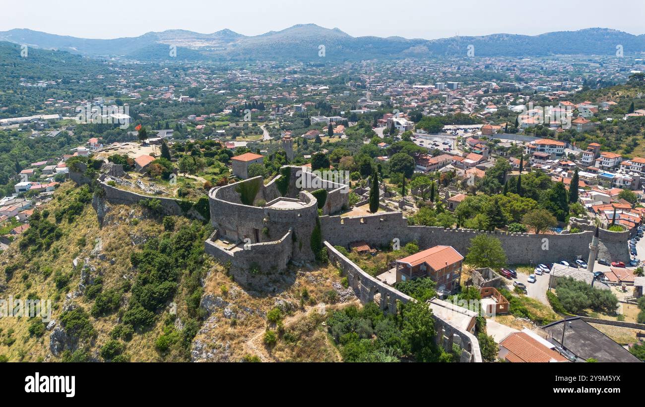 Aerial view of the citadel of Stari Bar (Old Town of Bar), the ruins of ...