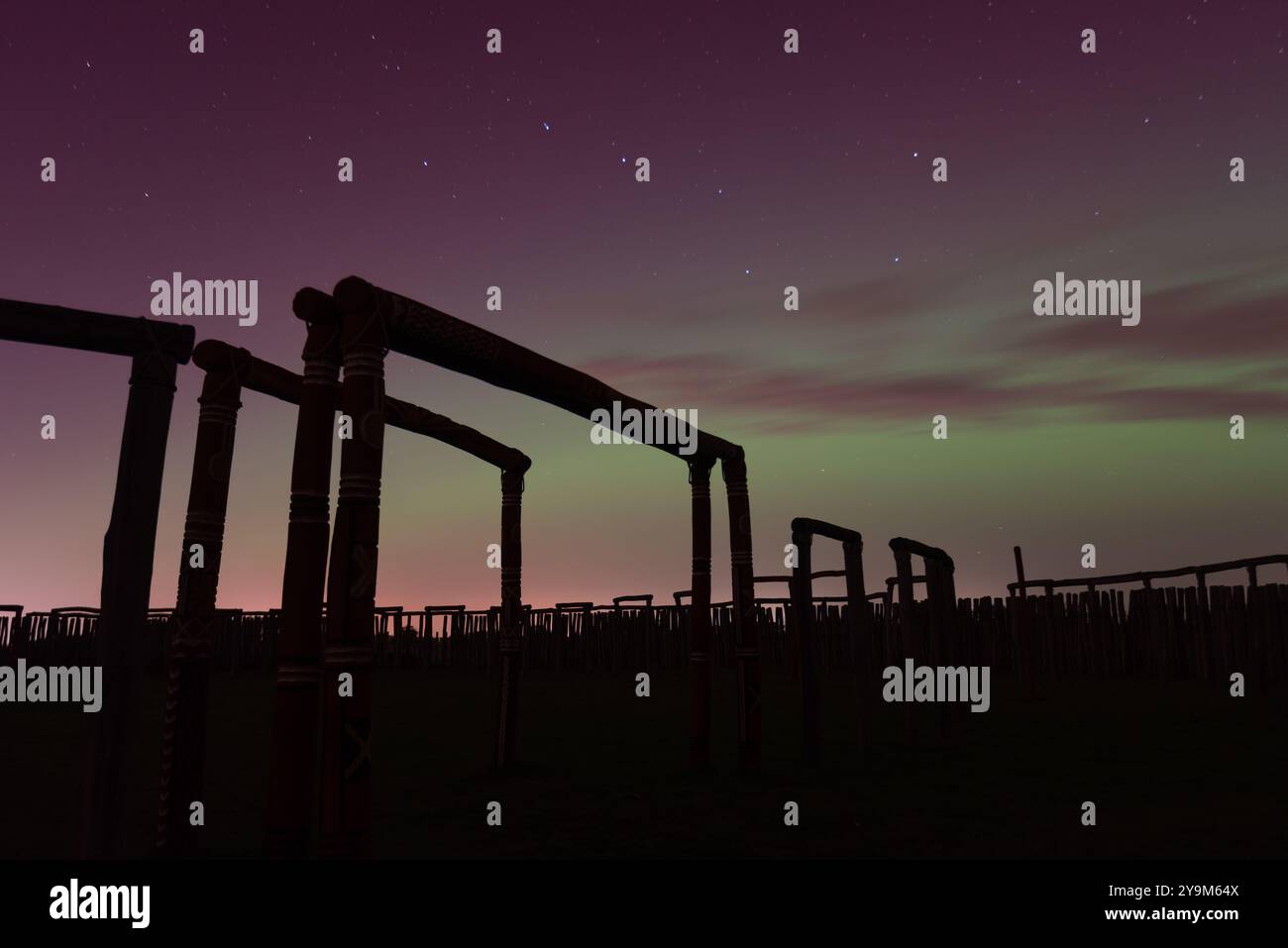 Northern lights (aurora borealis) over the Pömmelte ring sanctuary ...