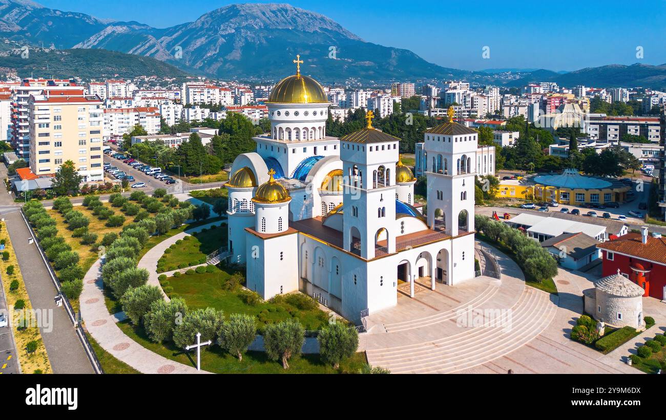 Aerial view of the Church of St. Jovan Vladimir in Bar, Montenegro ...