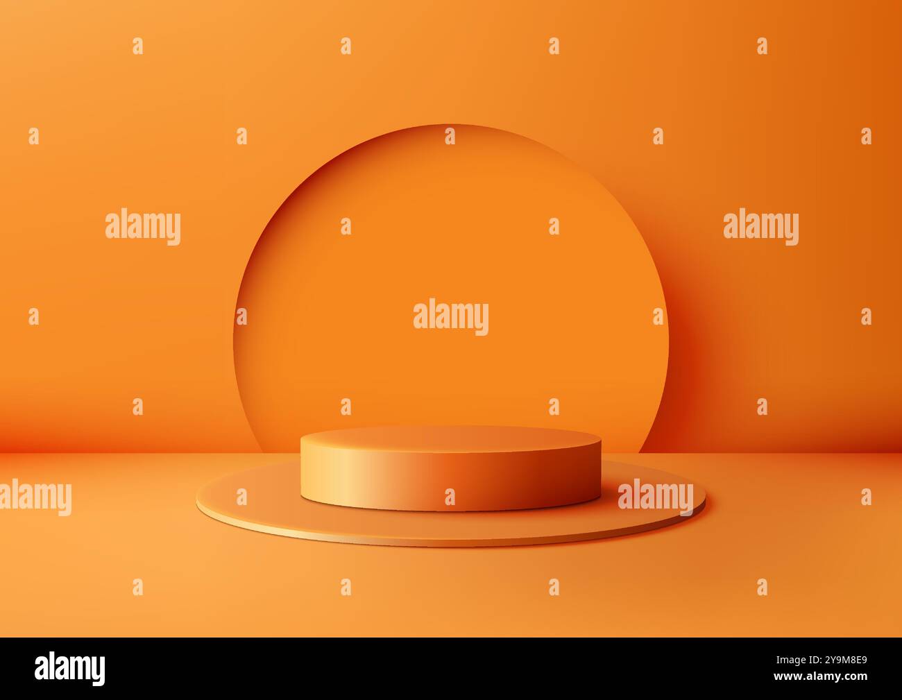 3D cylindrical orange podium placed on a larger platform in back of an ...