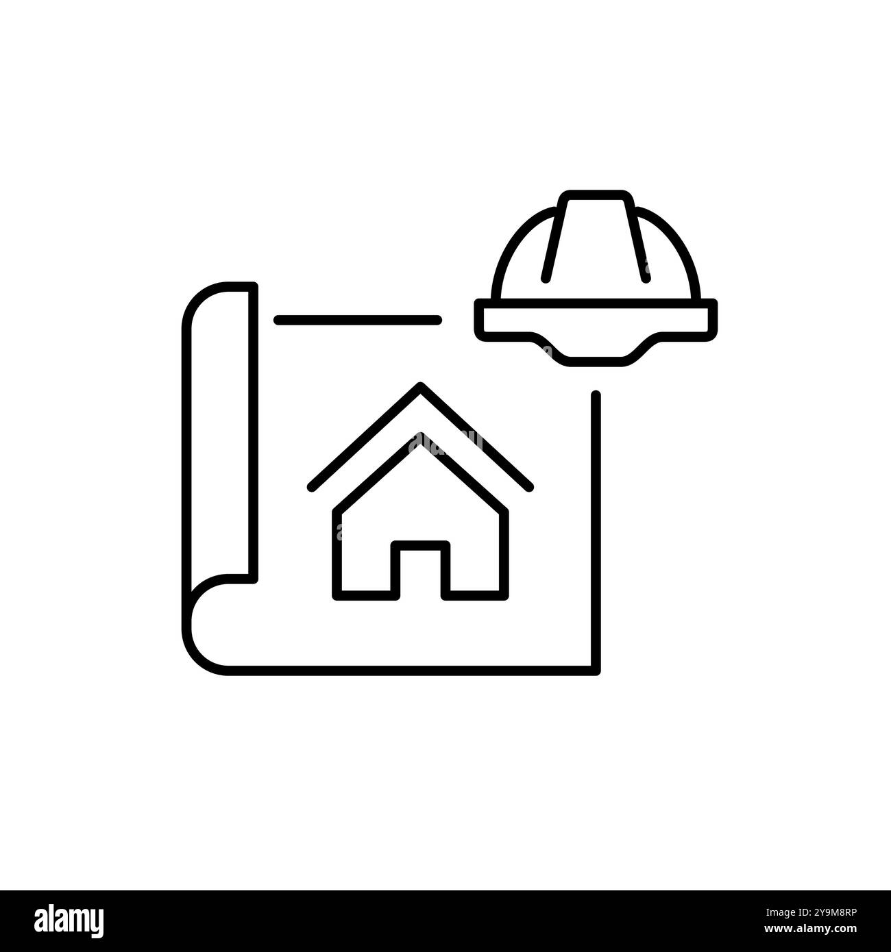 House blueprint and hard hat. Architectural design and construction ...