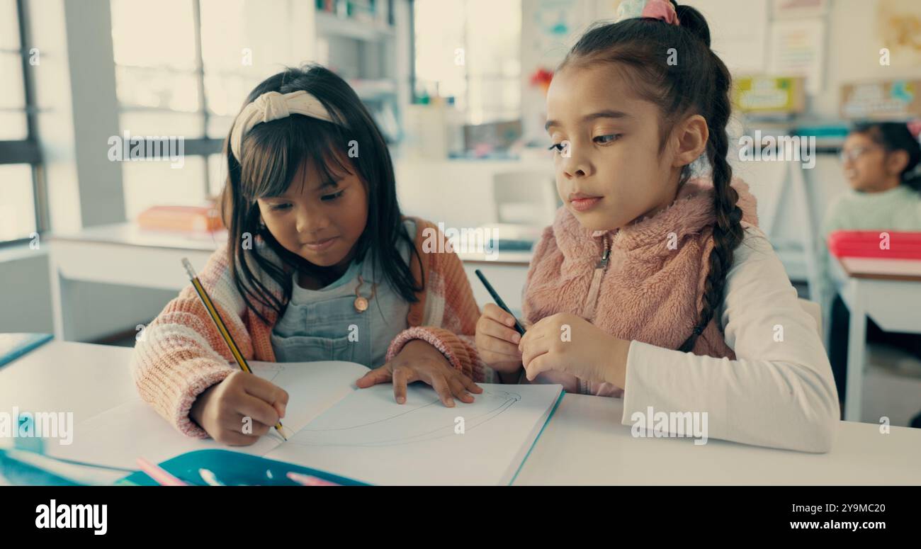 Child sketching girl female child learning art in class hi-res stock ...