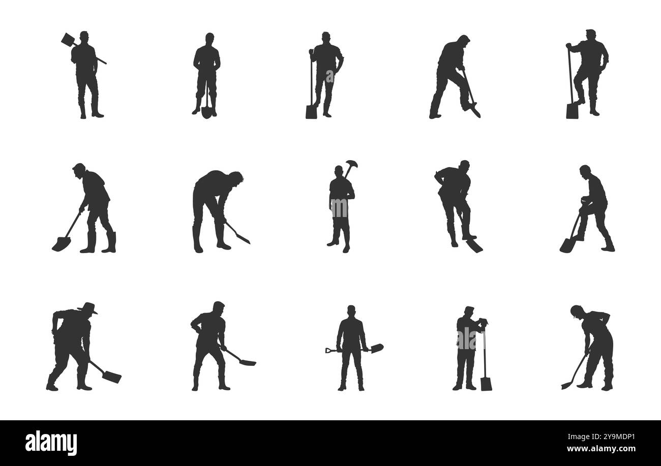 Farmer with shovel silhouette, Farmer using shovel silhouette, Farmer ...