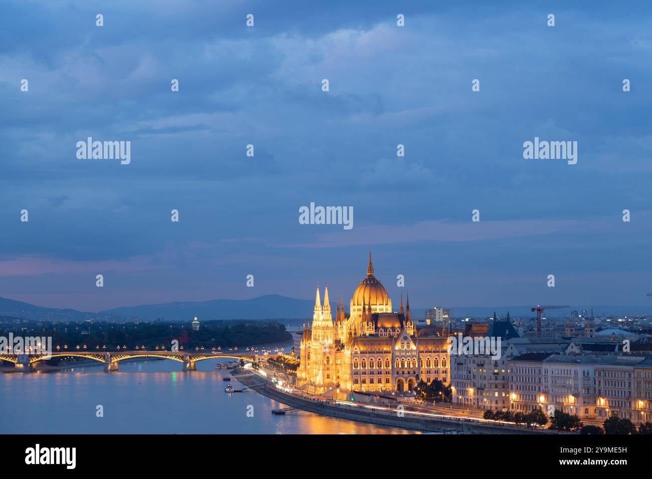 Hungarian Parliament Building Budapest from Buda Castle at night Stock ...