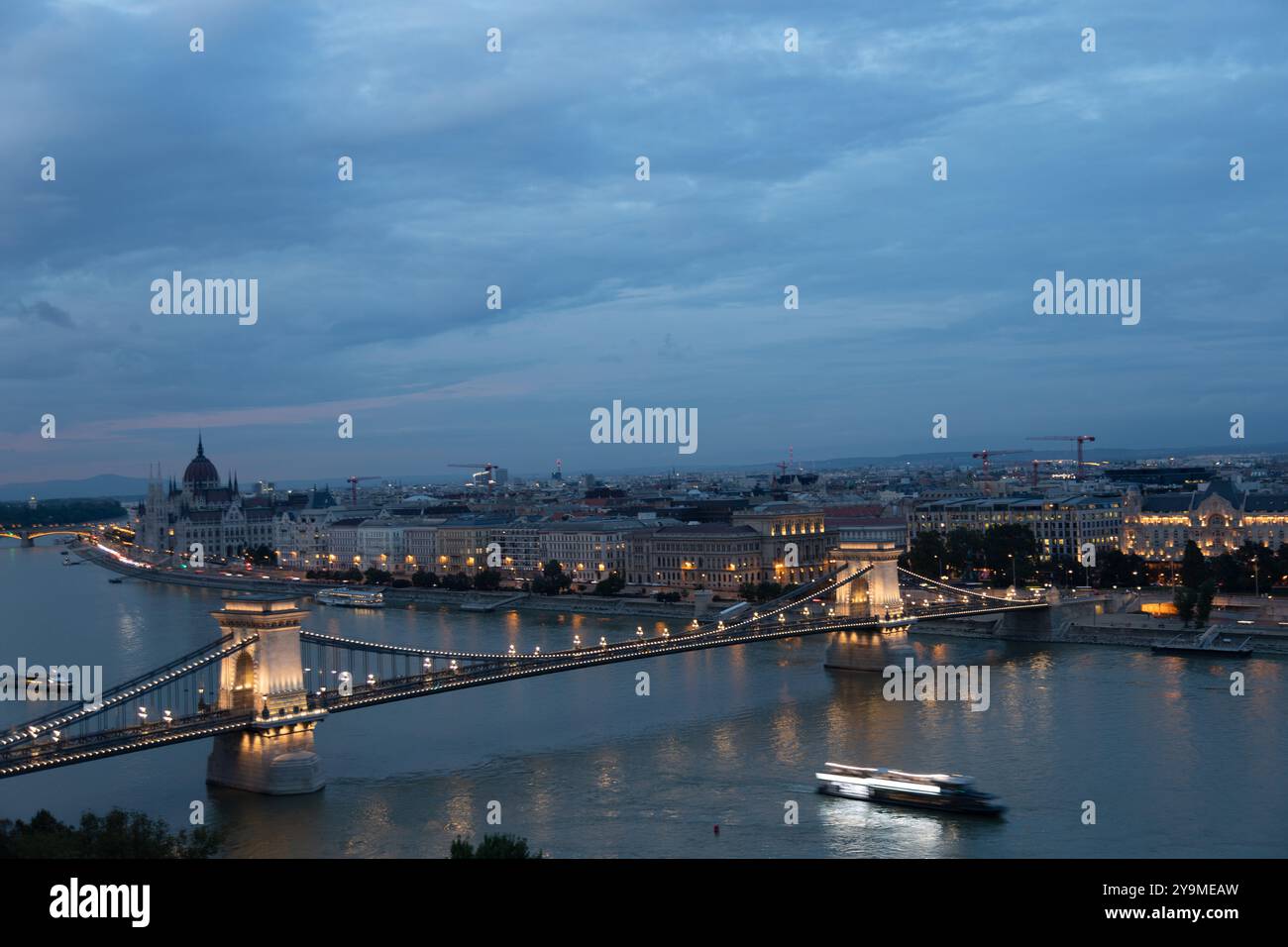 Hungarian Parliament Building Budapest from Buda Castle at night Stock ...