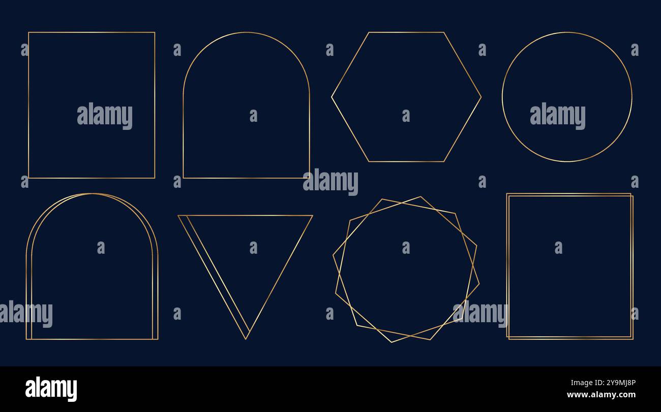 Set of geometric gold frame on dark background. Gold border, design ...