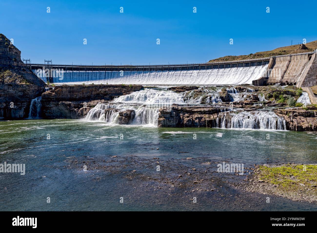 The Ryan Dam spillway and waterfalls on the Missouri River near Great ...