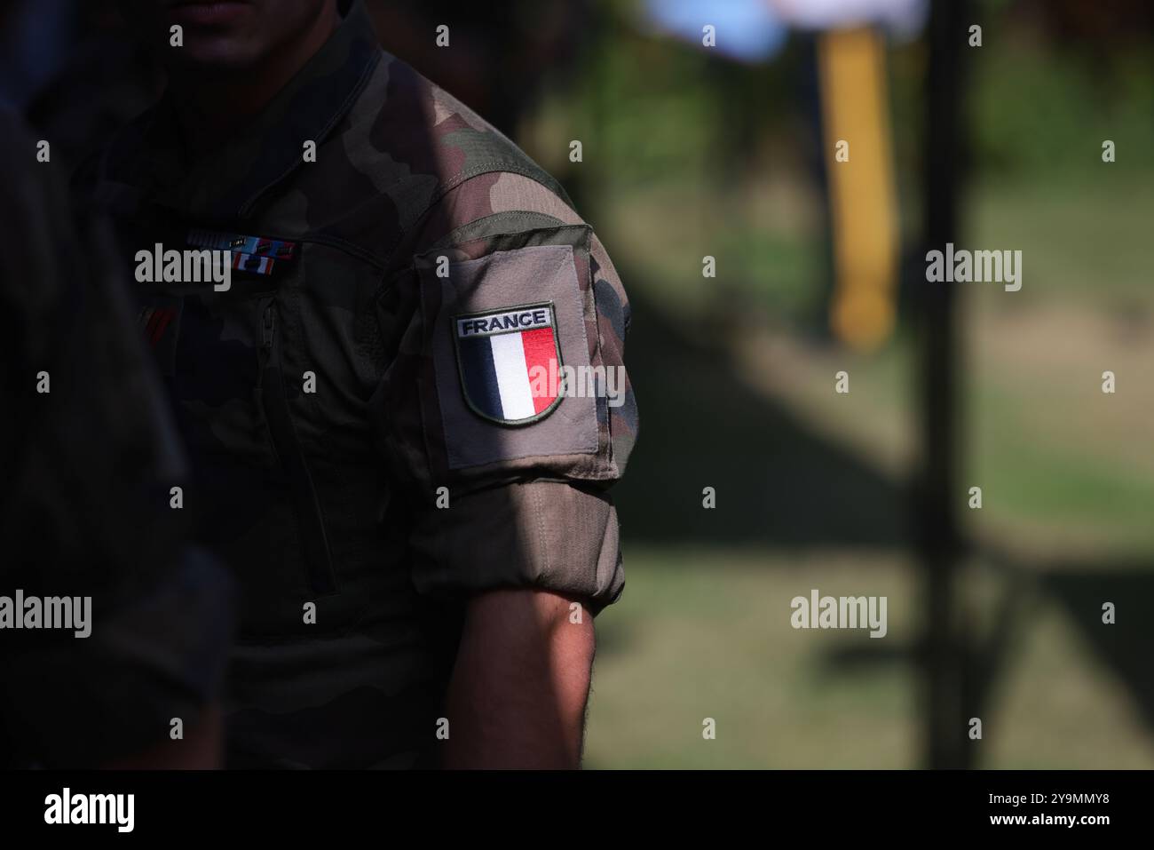 Shallow depth of field (selective focus) details with the French flag ...