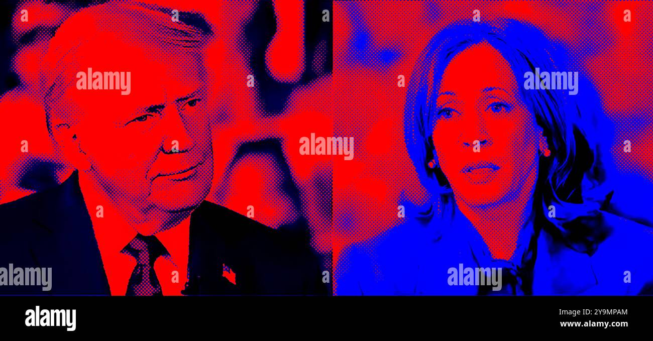 Portrait of Donald Trump and Kamala Harris. Black and white ...
