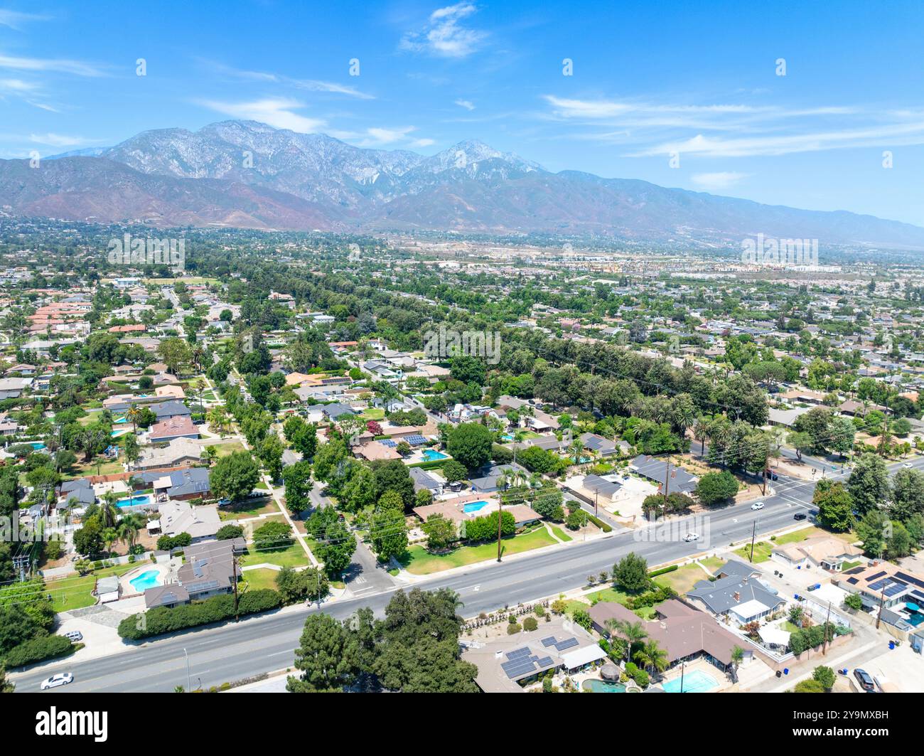 Aerial view of Upland city in San Bernardino County, California, on the ...