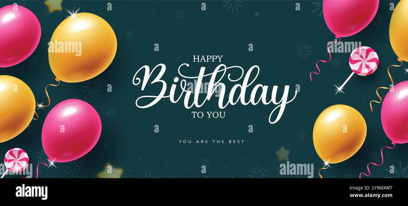 Happy birthday greeting vector background design. Birthday greeting text with yellow and pink ...