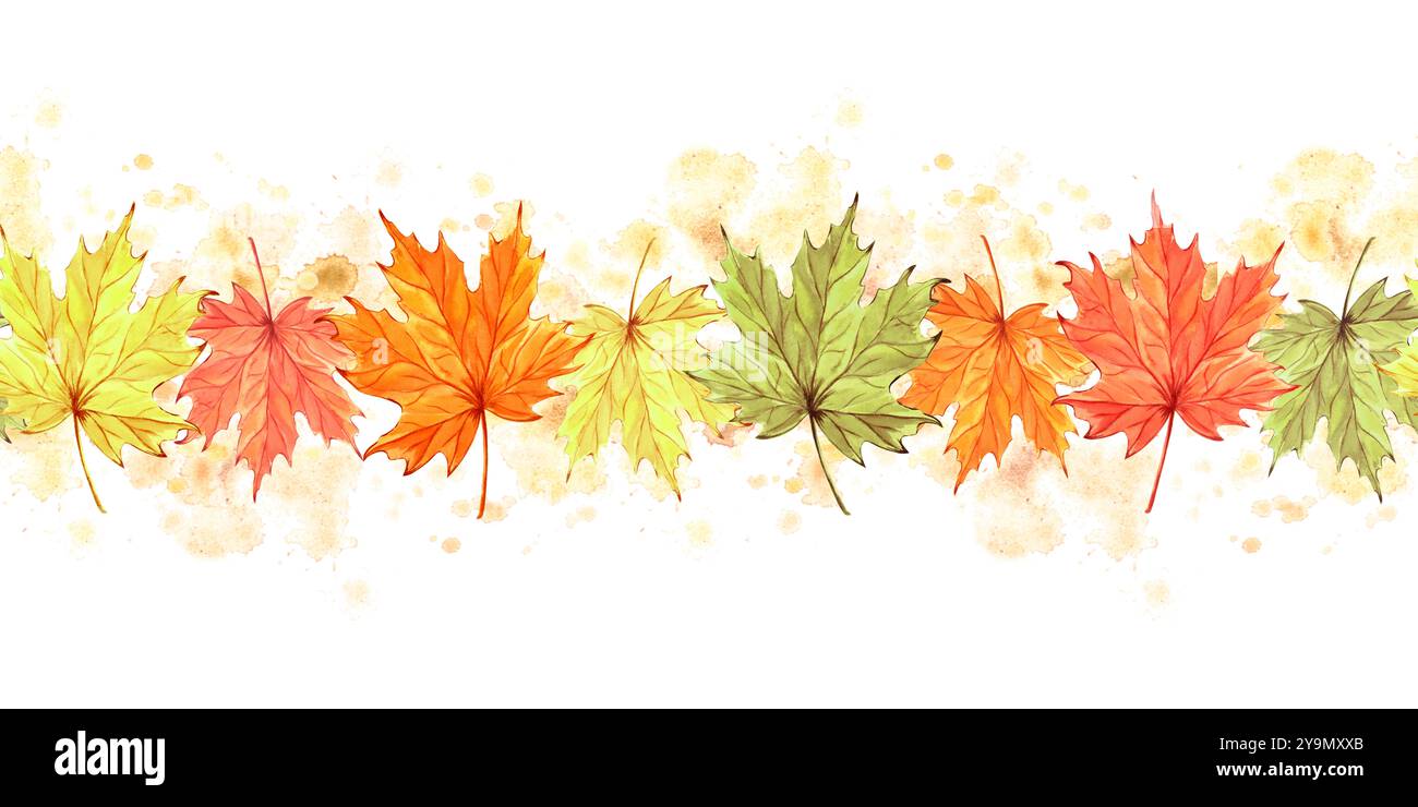 Maple leaves colorful. Autumn seamless border. Fall repeat pattern to ...