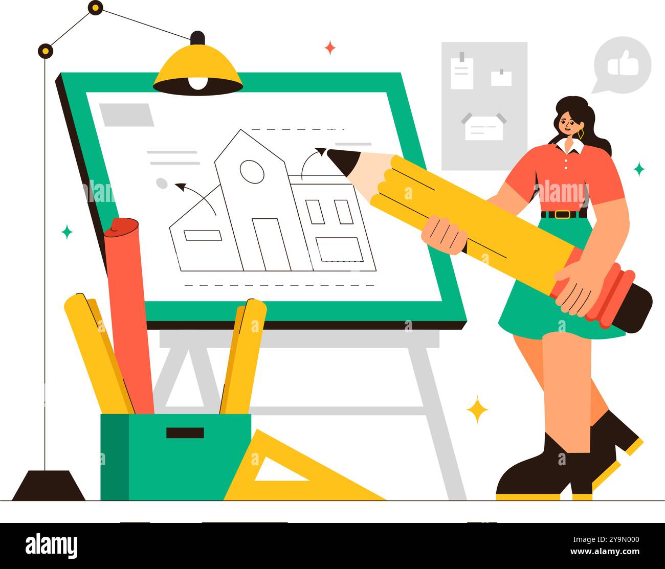 Architect working on plans Stock Vector Images - Alamy