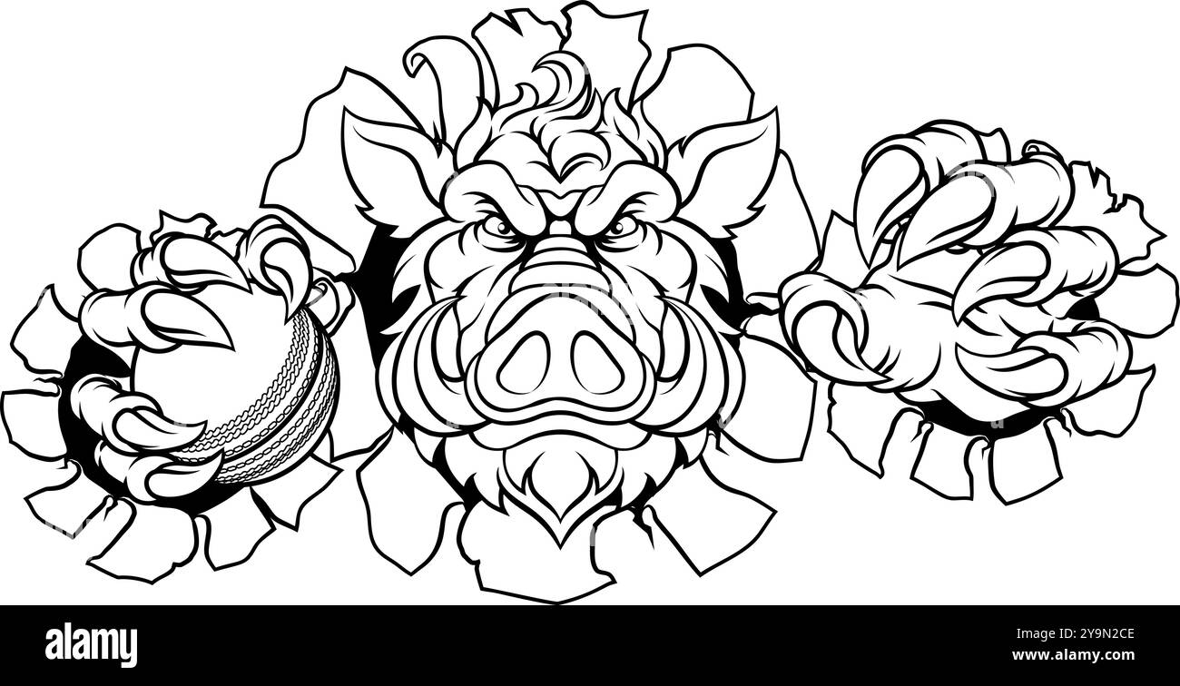 Boar Wild Hog Razorback Warthog Pig Cricket Mascot Stock Vector Image ...