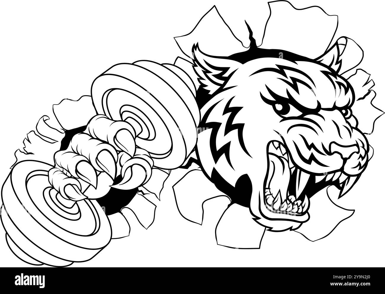 Tiger Weight Lifting Dumbbell Gym Animal Mascot Stock Vector Image ...
