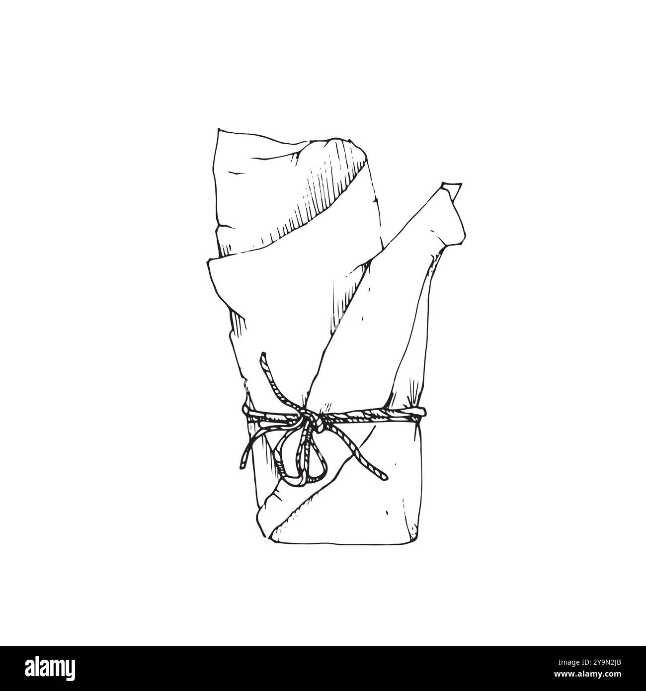 Paper packaging sketch hand drawn. Kraft envelope tied with a string ...