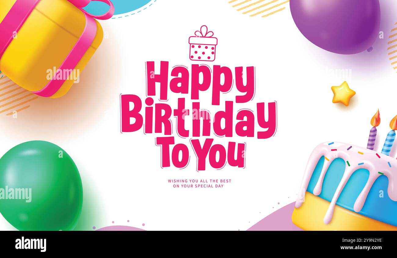 Happy birthday greeting vector background design. Birthday greeting text in white space with ...