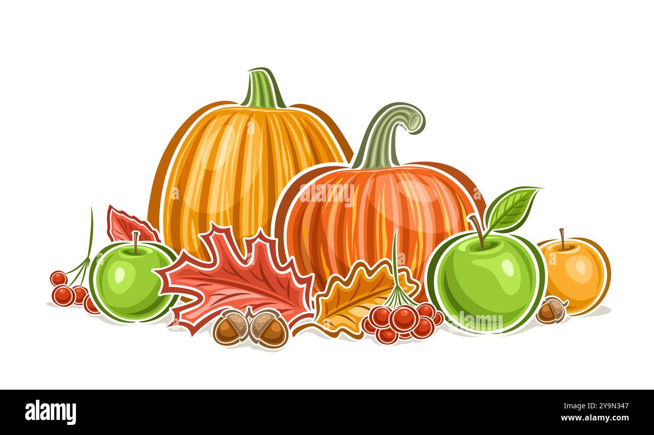 Vector Thanksgiving Logo, horizontal poster with cartoon design ...