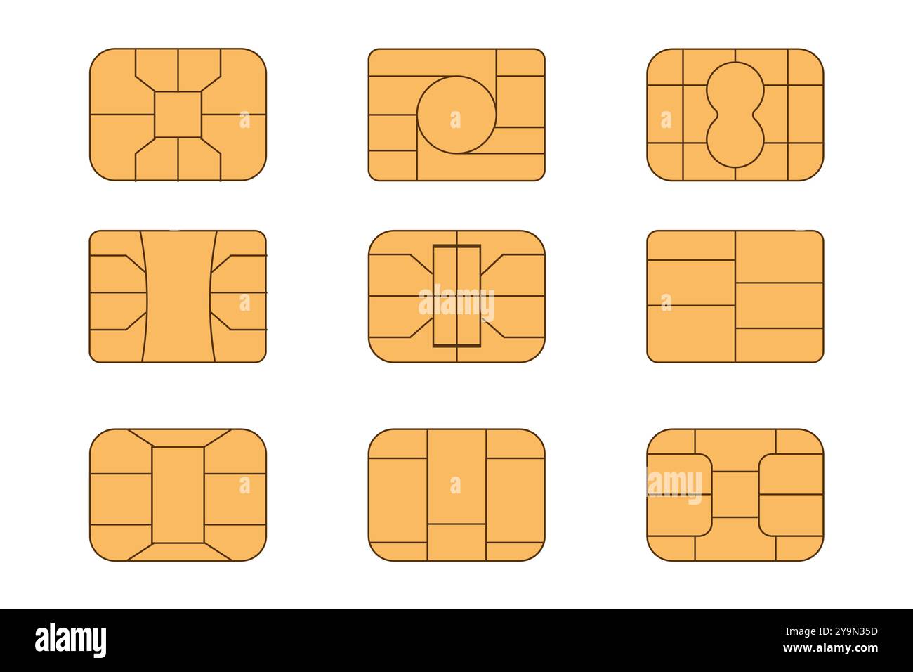 EMV chip icon set. Microchip for bank plastic credit or debit charge or ...