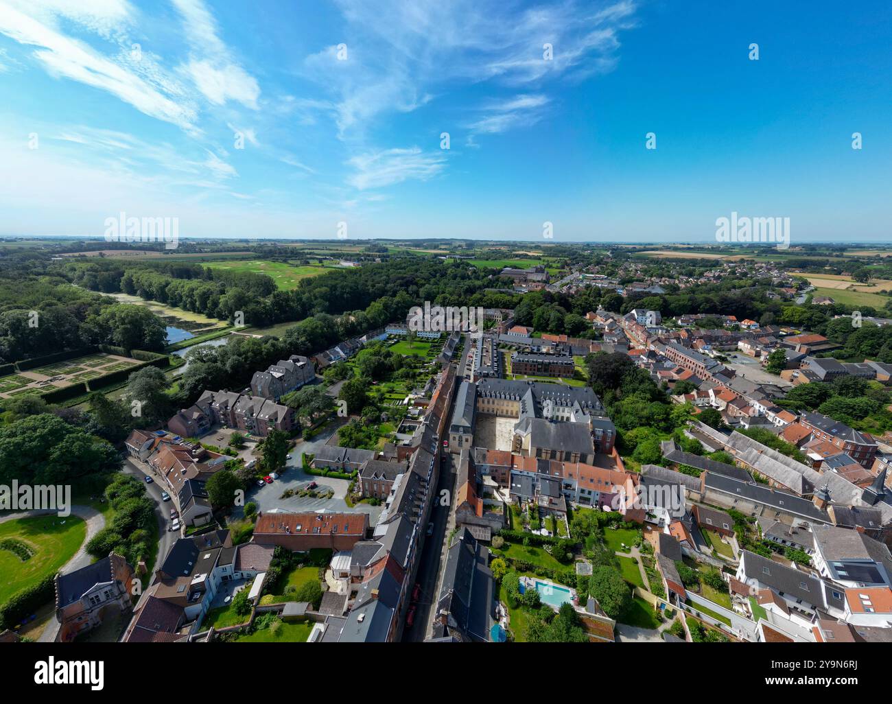 Enghien, Hainaut, Belgium, August 6th, 2024, An aerial view looking ...