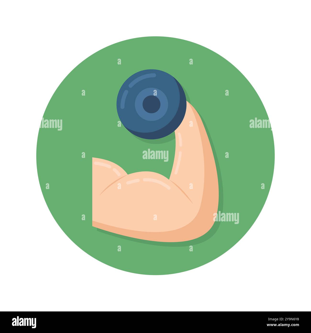 Hand holding dumbbell denoting concept icon of weightlifting in flat ...