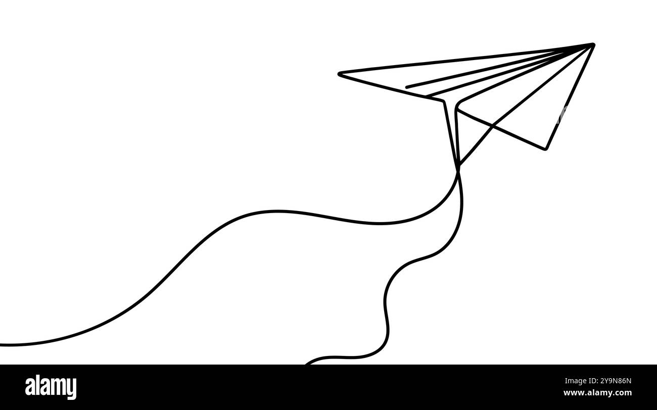 Continuous linear drawing of paper airplane. One line drawing paper ...
