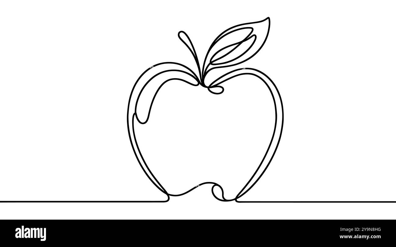 Continuous linear drawing of apple. One line drawing apple. Apple in ...