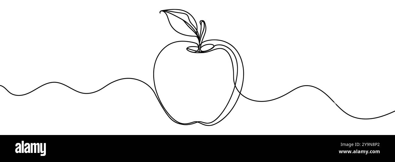 Continuous linear drawing of apple. One line drawing apple. Apple in ...