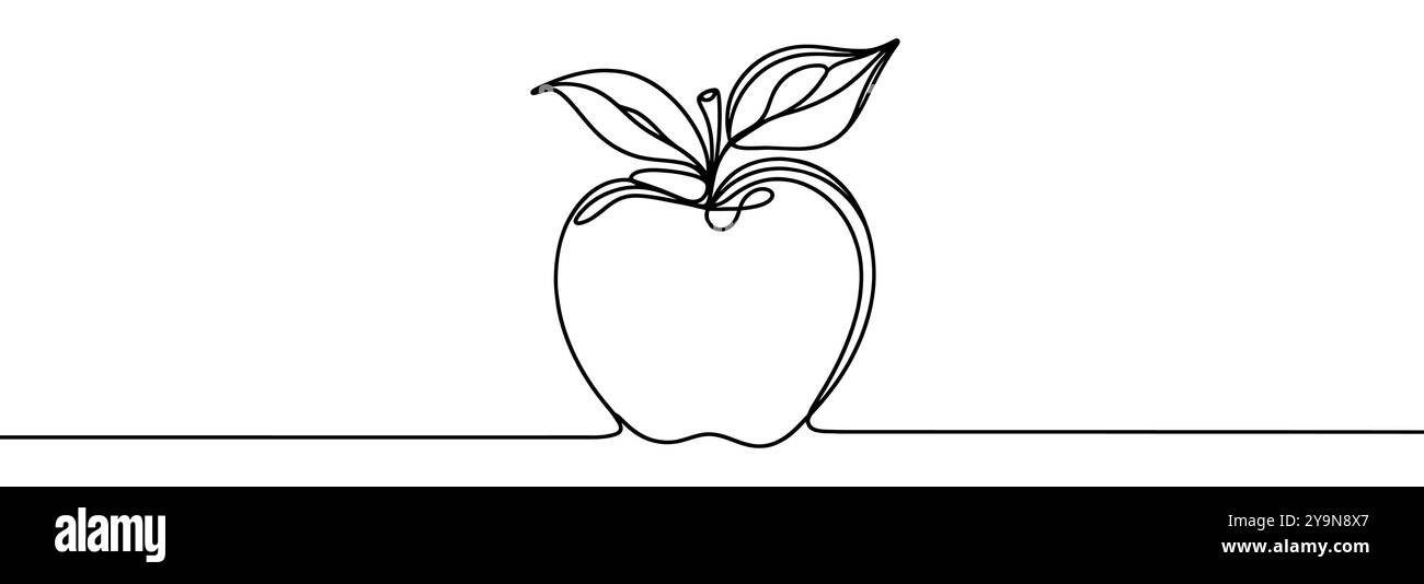 Continuous linear drawing of apple. One line drawing apple. Apple in ...