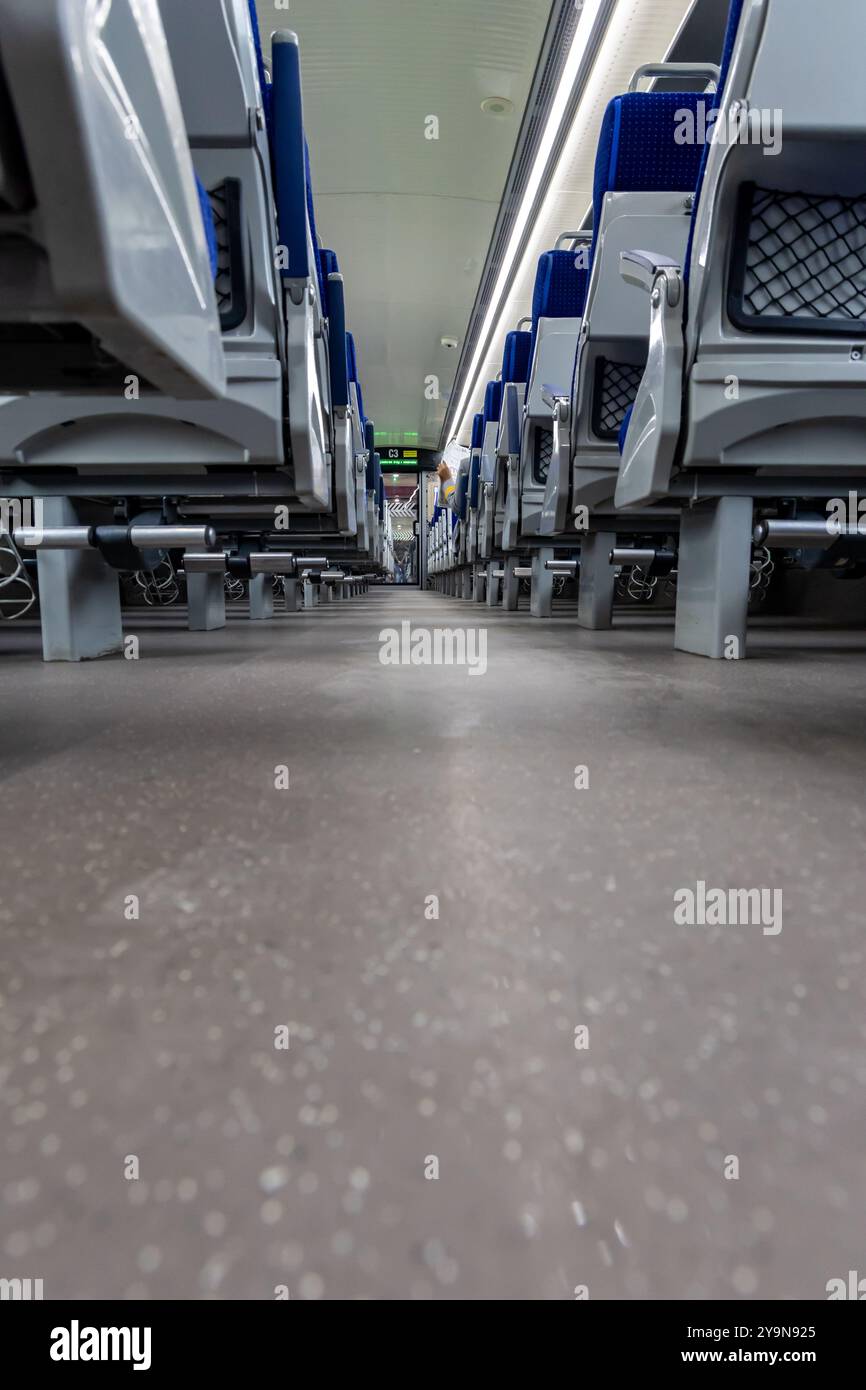 Passenger Coaches of high speed Train Daytime from low angle image is ...