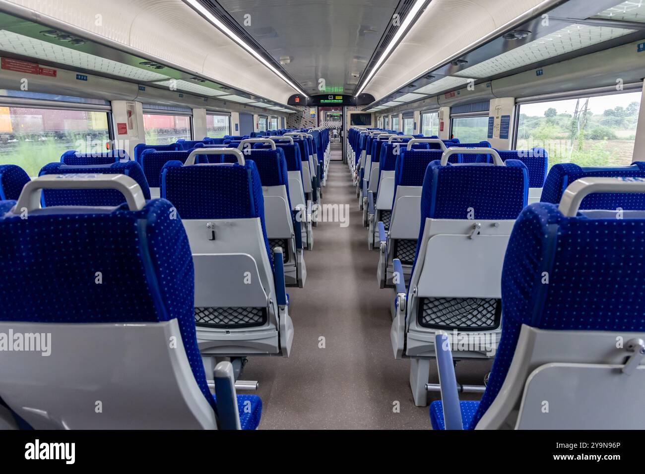 Passenger Coaches of high speed Train During Daytime from low angle ...