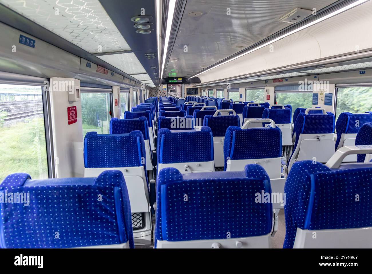 Passenger Coaches of high speed Train During Daytime from low angle ...