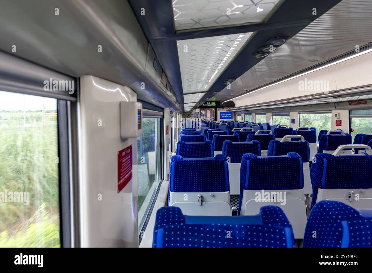 Passenger Coaches of high speed Train During Daytime from low angle ...