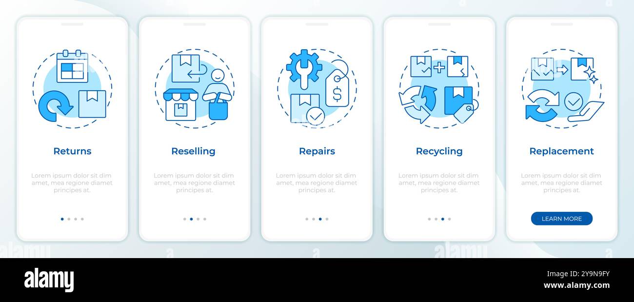 5 Rs of return logistics blue onboarding mobile app screen Stock Vector ...